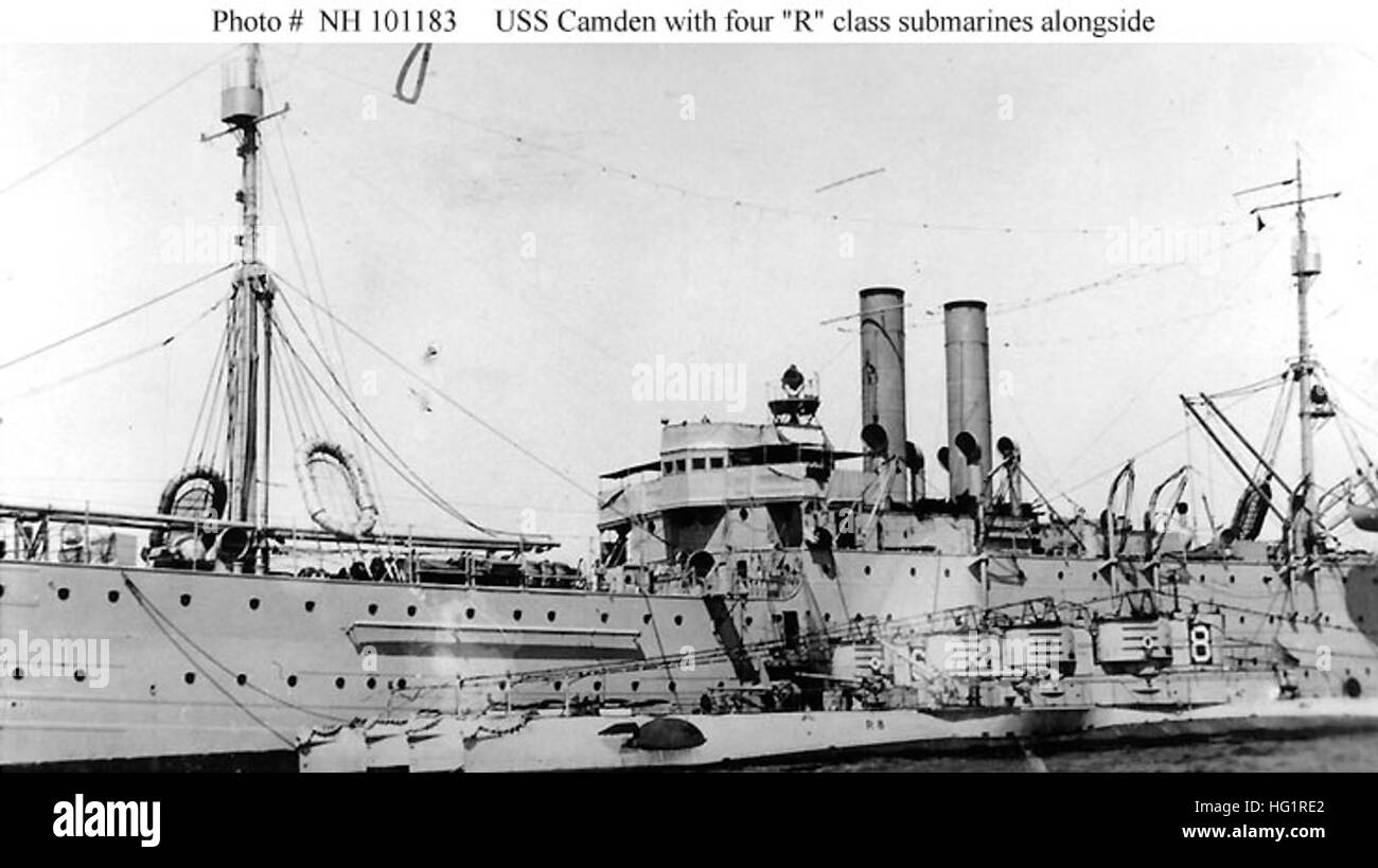 USS Camden (AS-6) with R-class submarines Stock Photo - Alamy