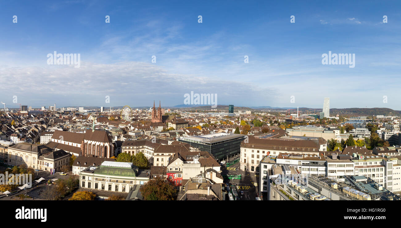 Basel, Switzerland - October 24, 2016: Skyline view of the city with ...
