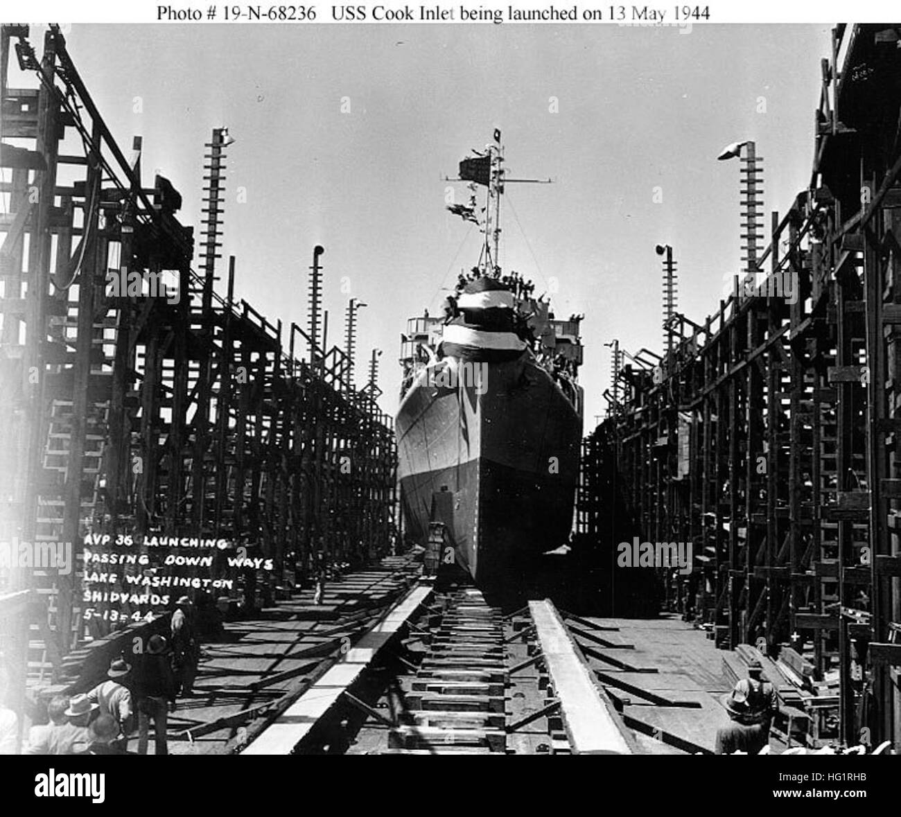 USS Cook Inlet (AVP-36) launch Stock Photo - Alamy