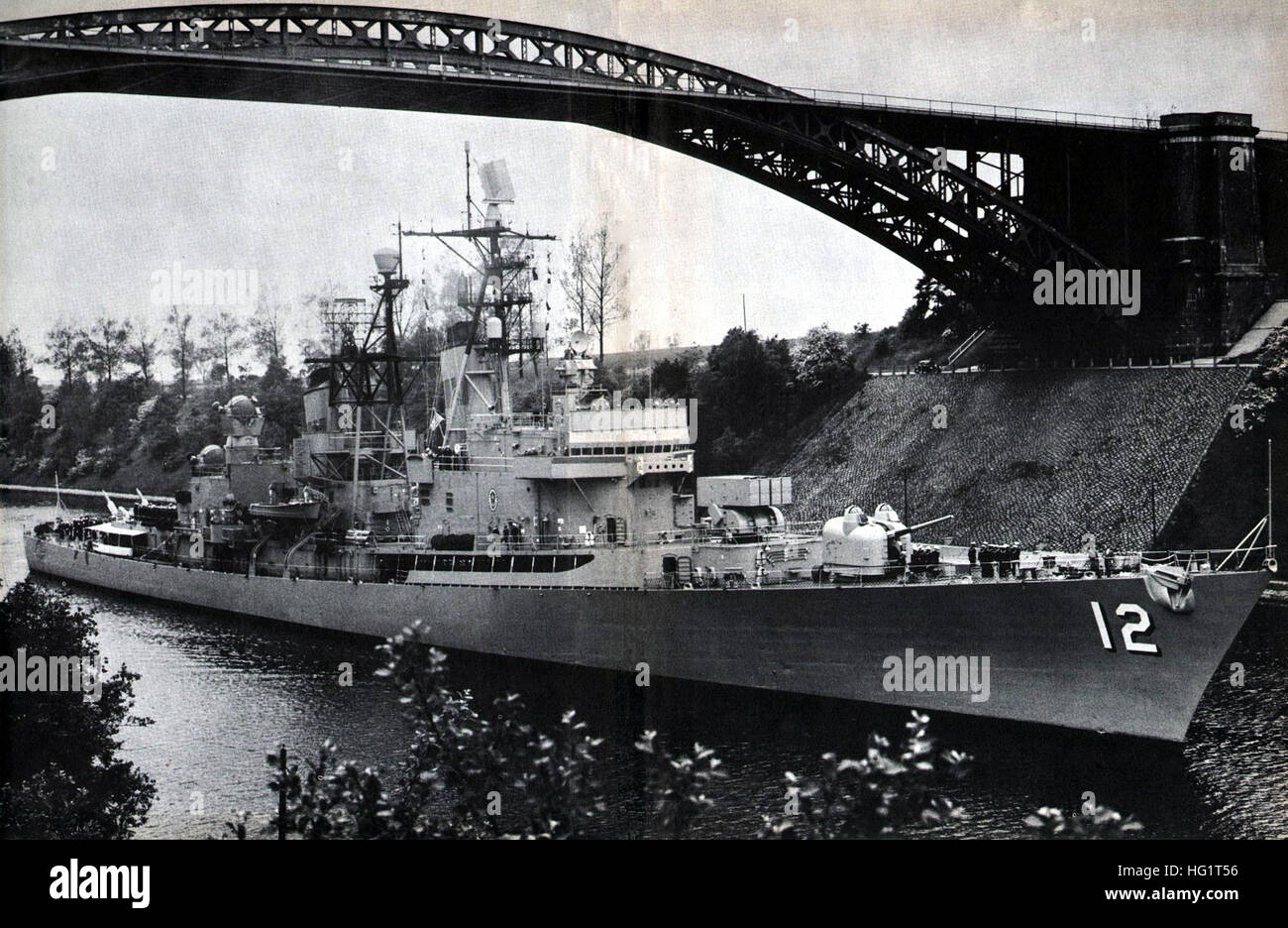 USS Dahlgren (DLG-12) under Levensauer Bridge in Kiel Canal 1962 Stock ...