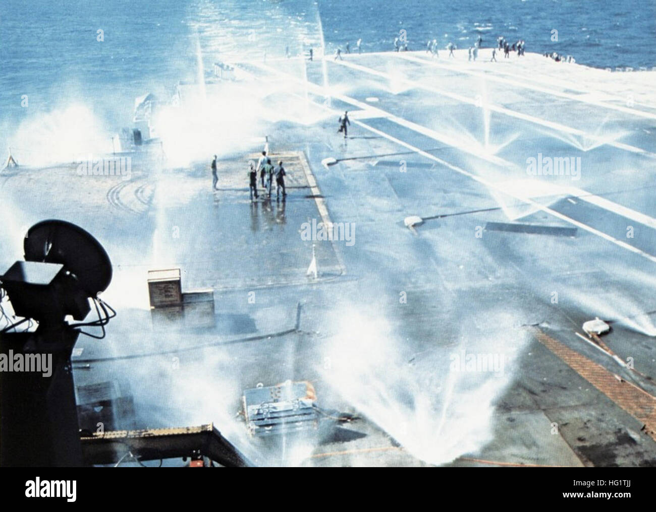 Water washdown system test on USS America (CVA-66) 1969 Stock Photo - Alamy