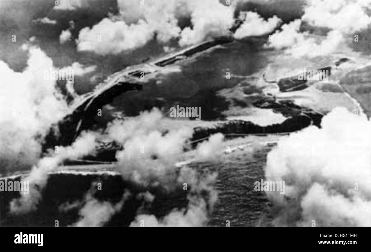 Aerial view of Wake Island in May 1941, showing its atoll structure ...