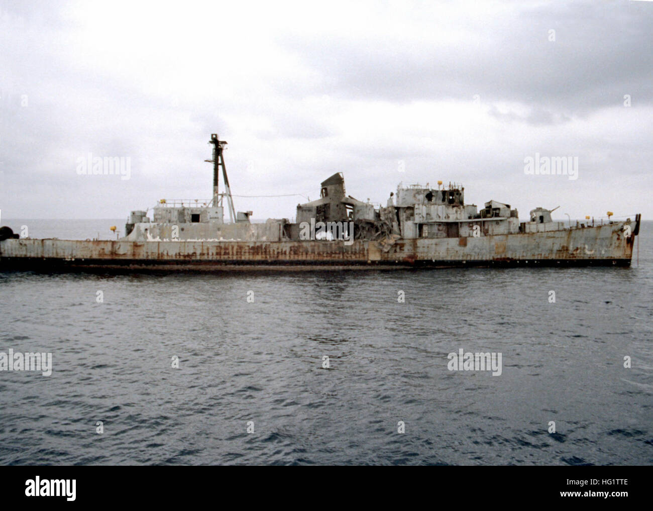 USS Hissem (DE-400) as a target ship off California 1981 Stock Photo ...
