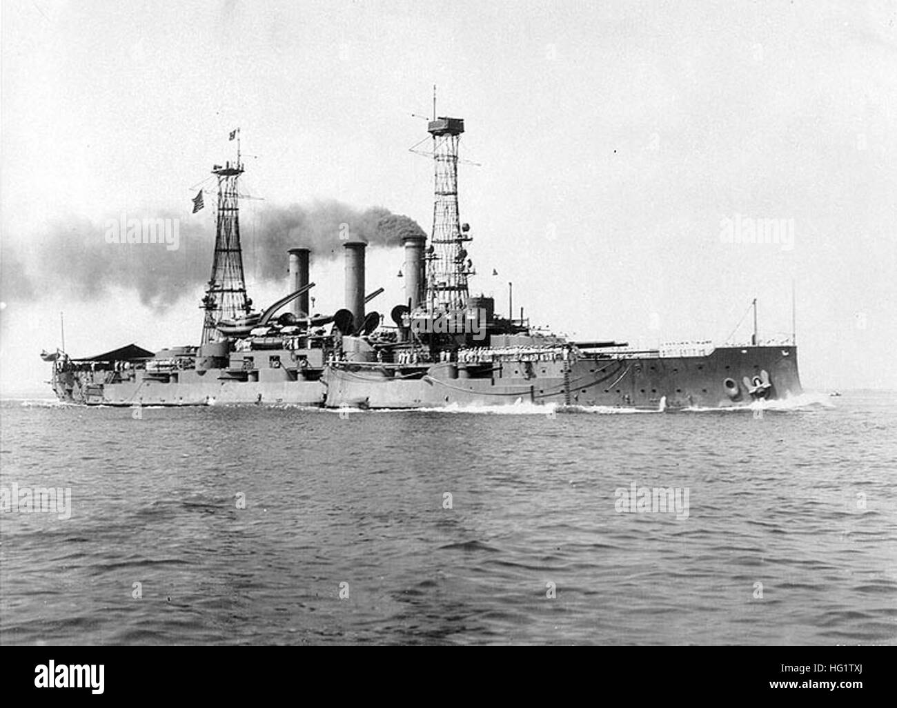 Battleship USS Louisiana (BB‑19), a U.S. Navy vessel, performing fleet ...