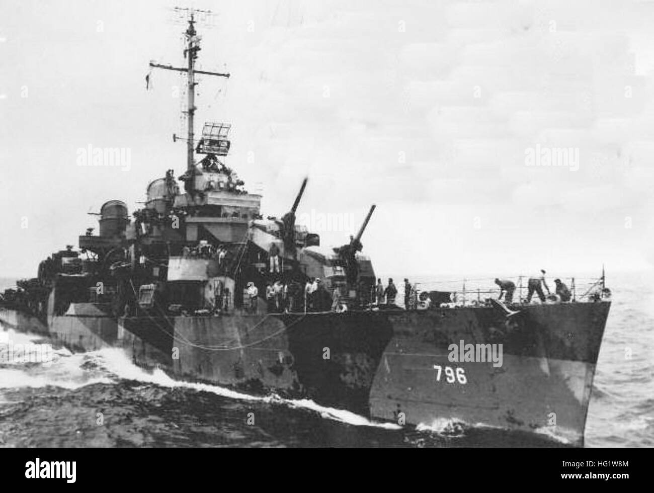 USS Benham (DD-796), a Fletcher-class destroyer, is shown underway with ...