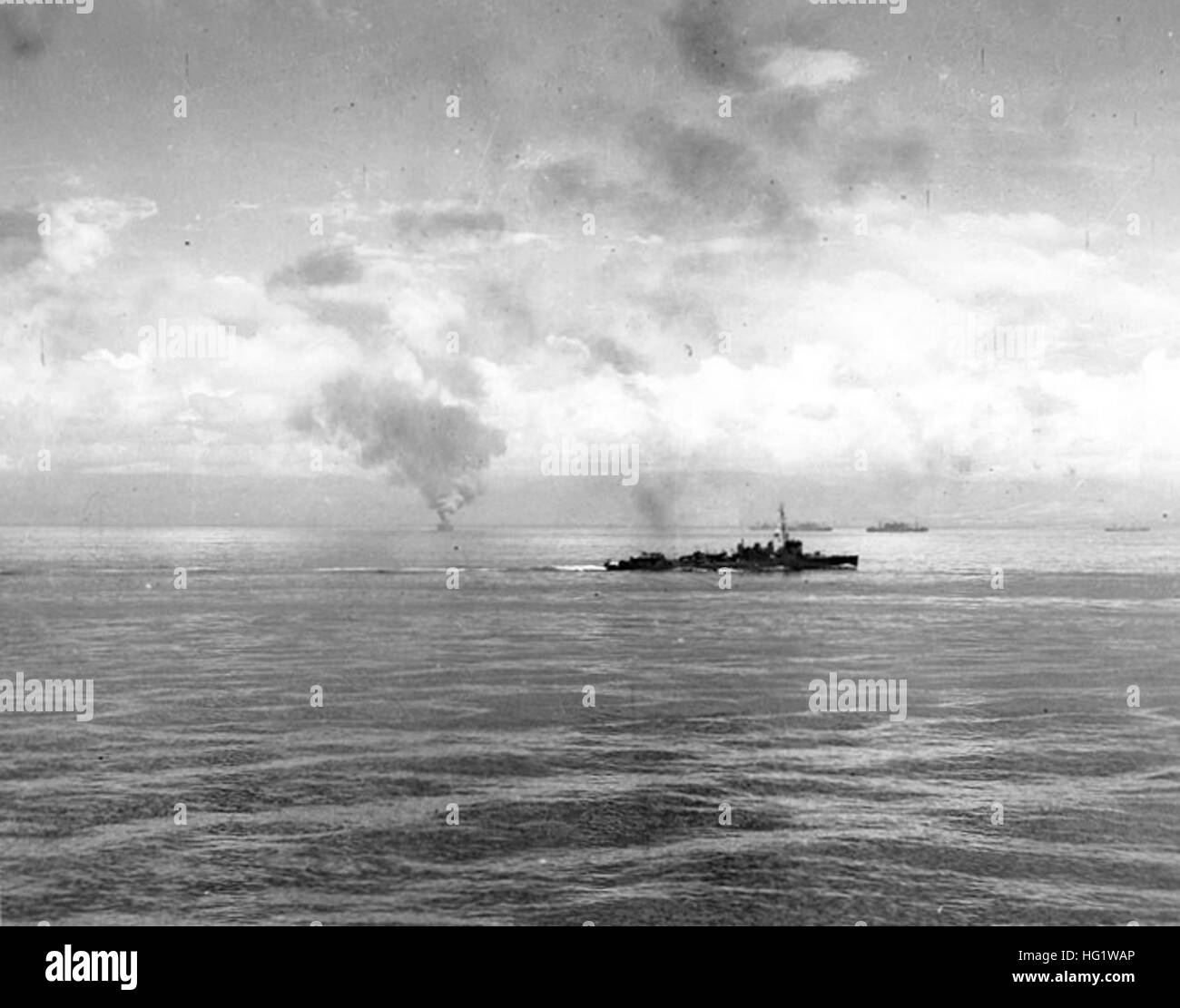 USS George F. Elliott, burning off Guadalcanal, August 8, 1942 Stock ...