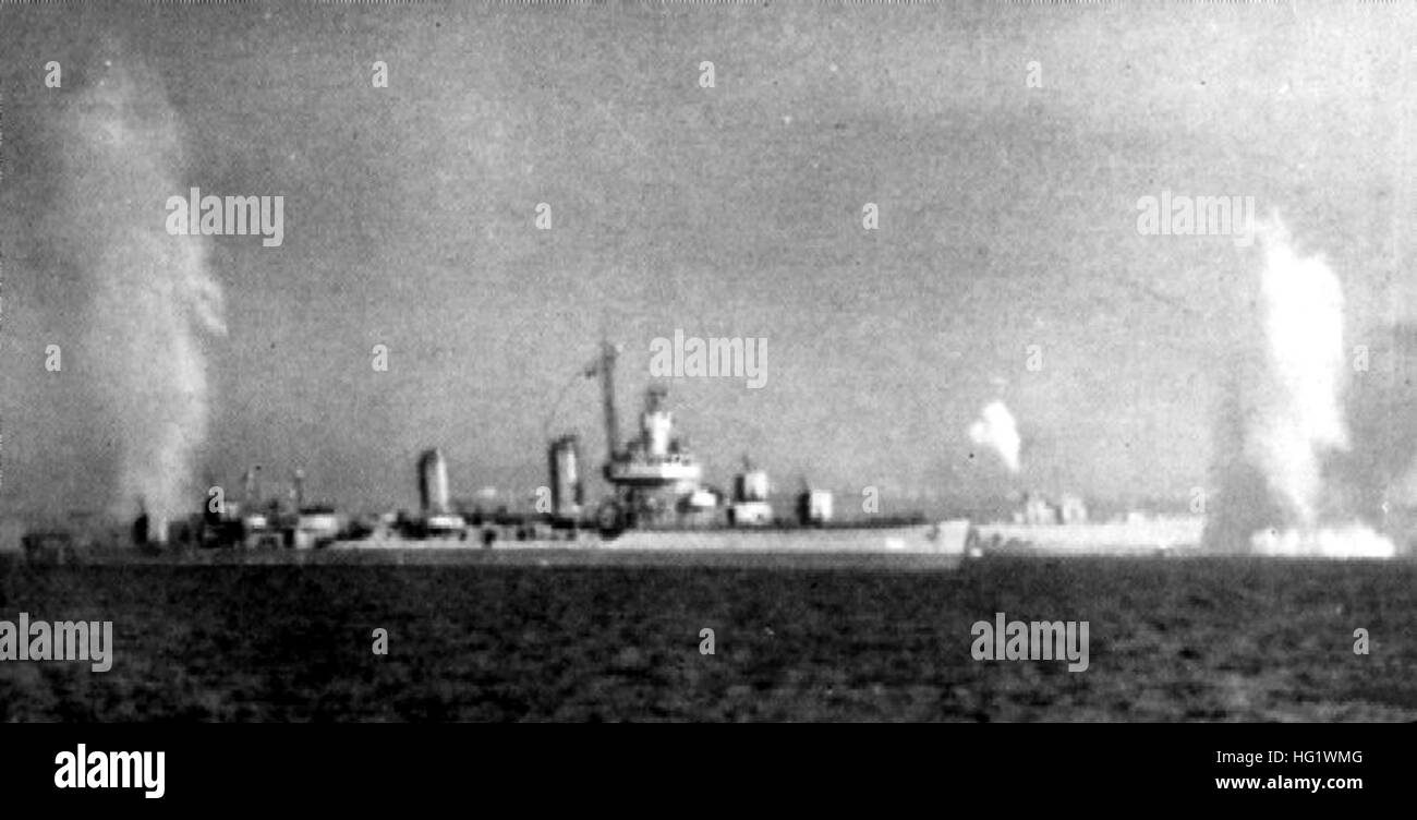 USS Charles F. Hughes (DD-428) under air attack off Anzio 1944 Stock ...