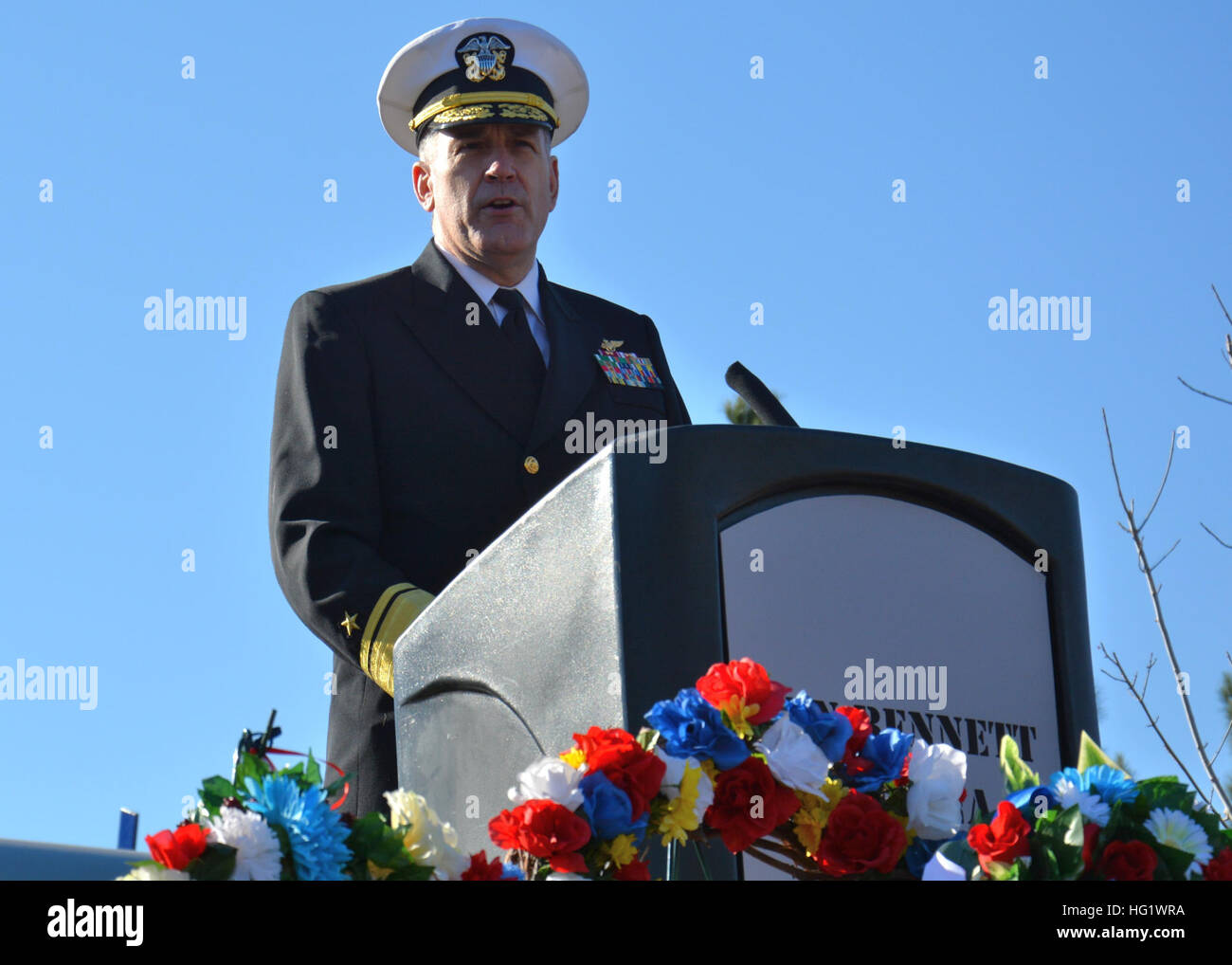 Retired Rear Adm. Scott Sanders gives a presentation as a guest speaker ...
