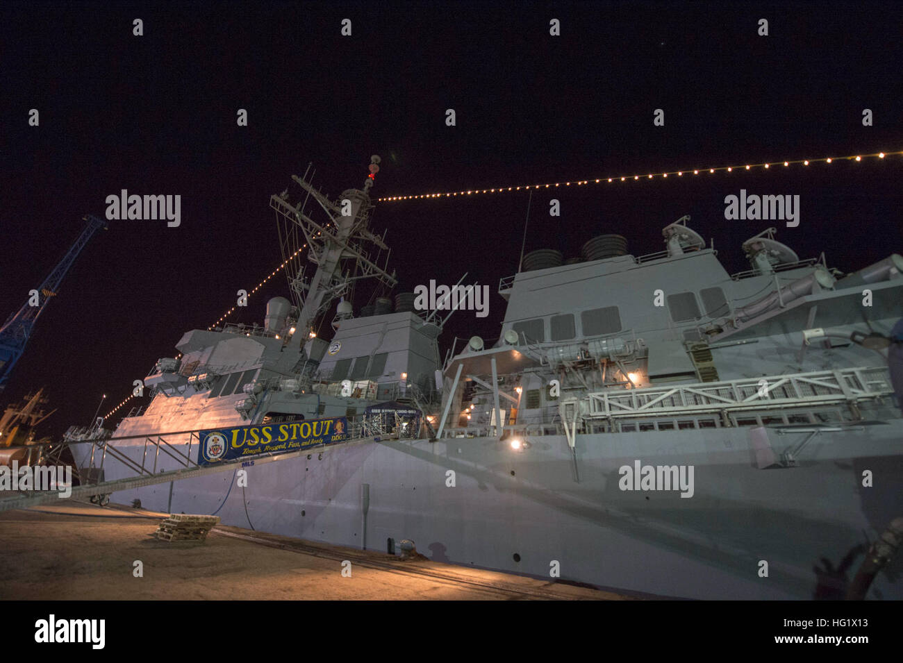 The Arleigh Burke-class guided-missile destroyer USS Stout (DDG 55) is ...