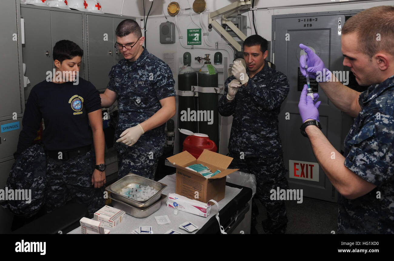 Hospital corpsmen aboard the aircraft carrier USS Nimitz (CVN 68 ...