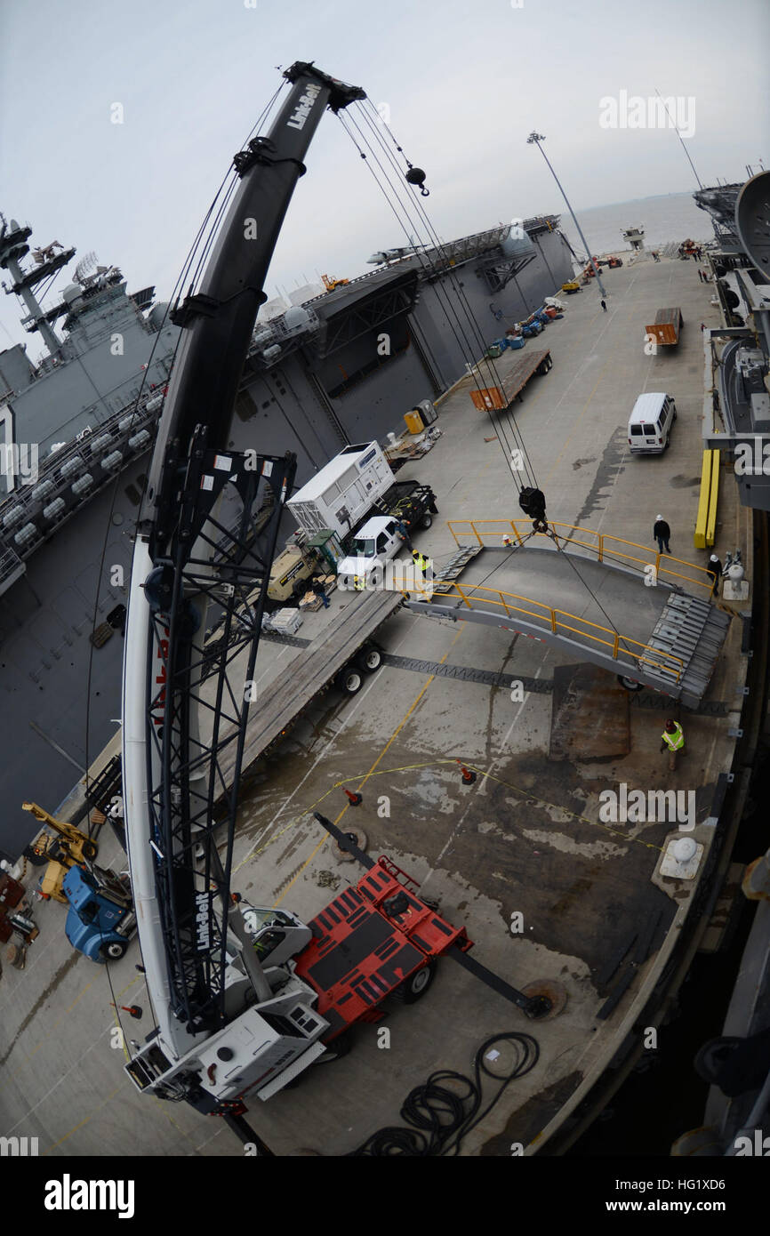 Naval Station Norfolk port operations remove the brow from the ...