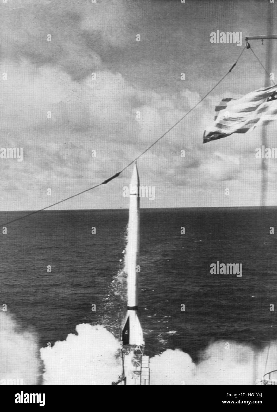 Viking 4 missile is launched from USS Norton Sound (AV-11) in 1950 ...