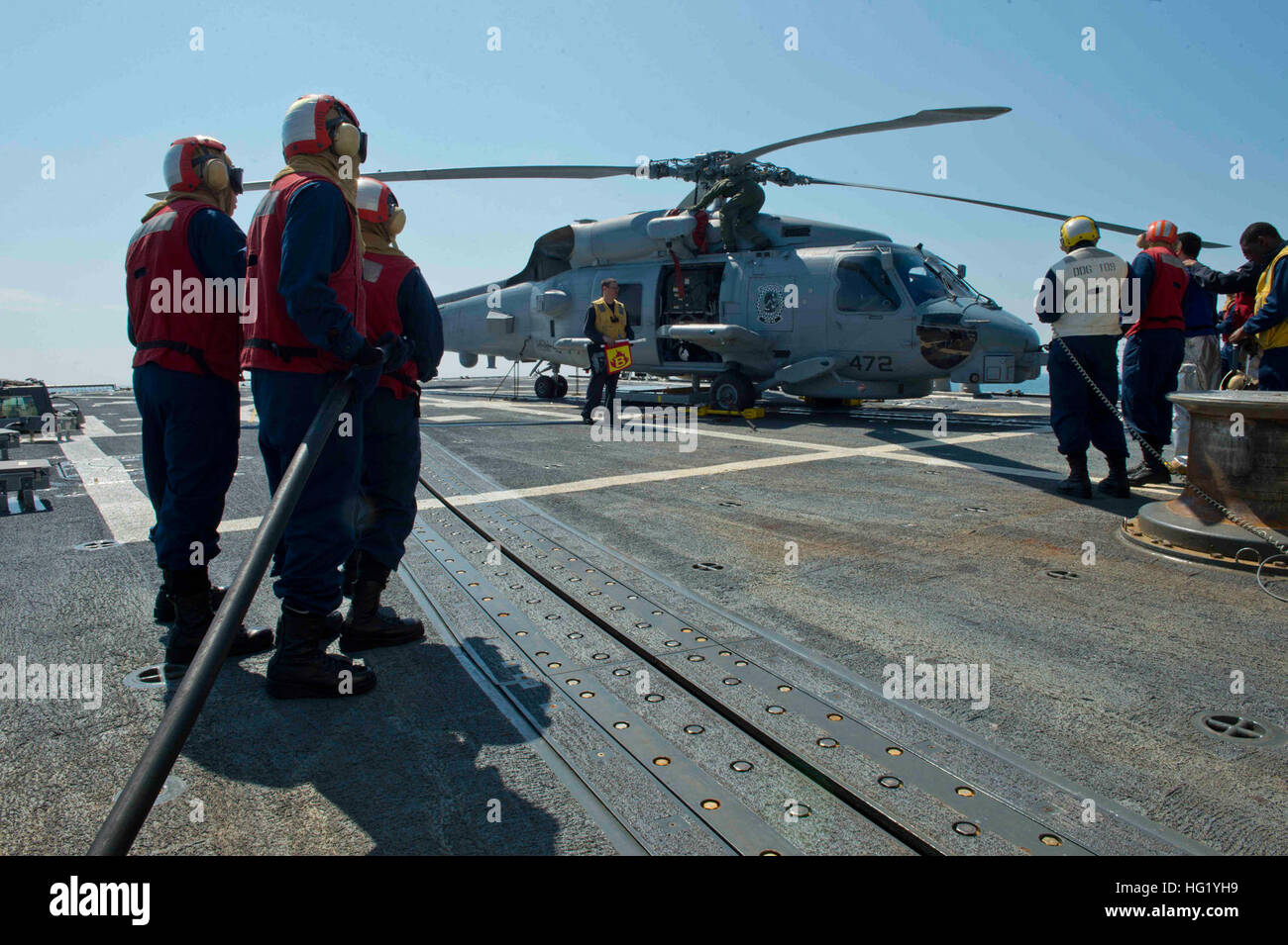 U.S. Sailors fight a simulated aircraft fire during a crash and salvage ...