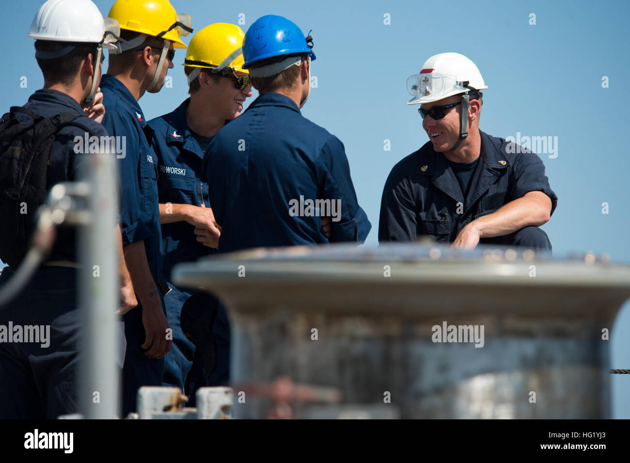 U.S. Navy Chief Boatswain?s Mate Kyle Walker, right, speaks with ...