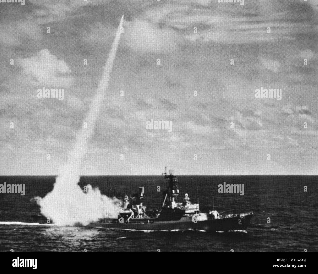 USS Charles F. Adams (DDG-2) launching Tartar missile 1963 Stock Photo ...