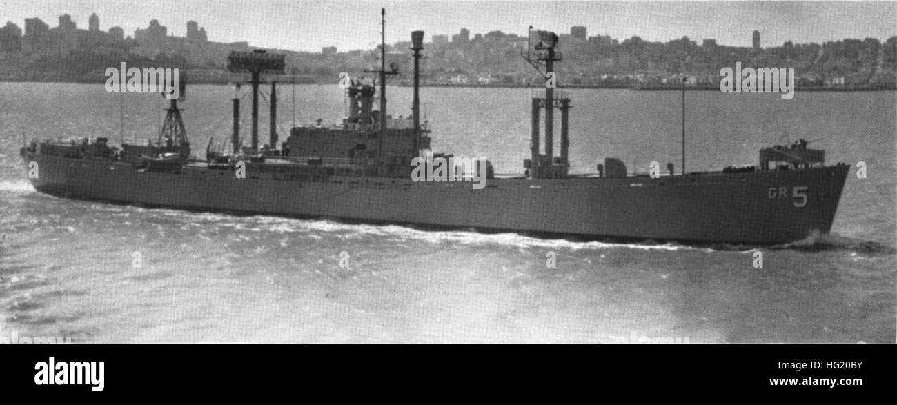 USS Scanner (YAGR-5), a U.S. Navy radar picket ship, operates at sea ...