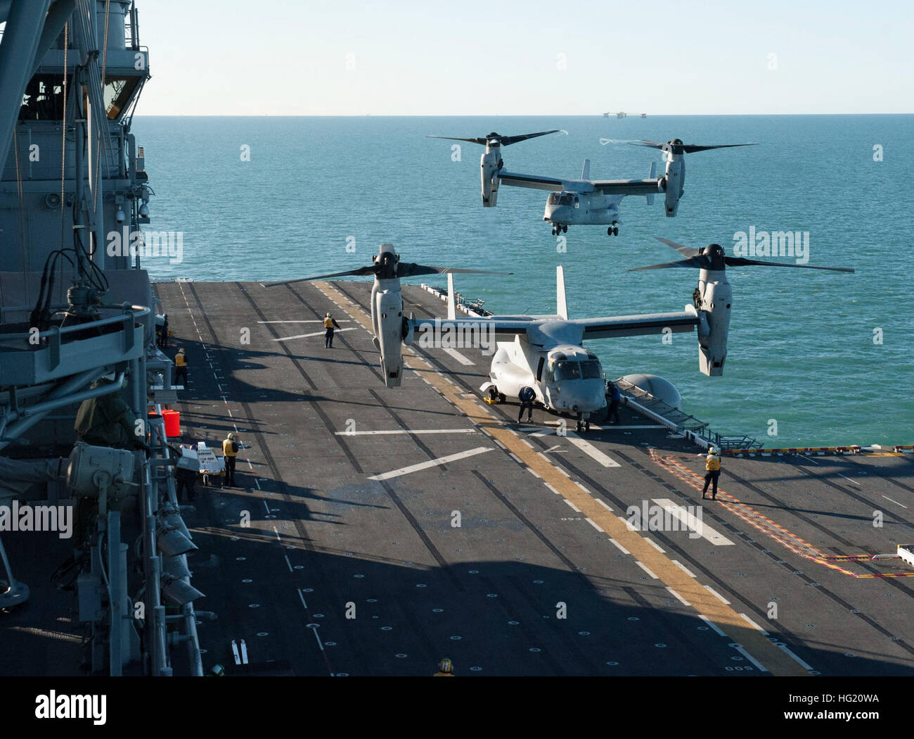 A tilt-rotor MV-22 Osprey, assigned to the "Argonauts" of Marine ...