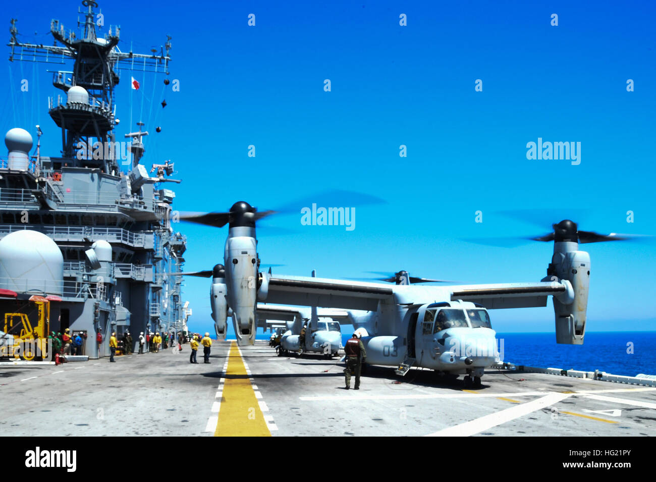 V-22A Ospreys from VMM-262 take off from USS Peleliu (LHA 5) for ...