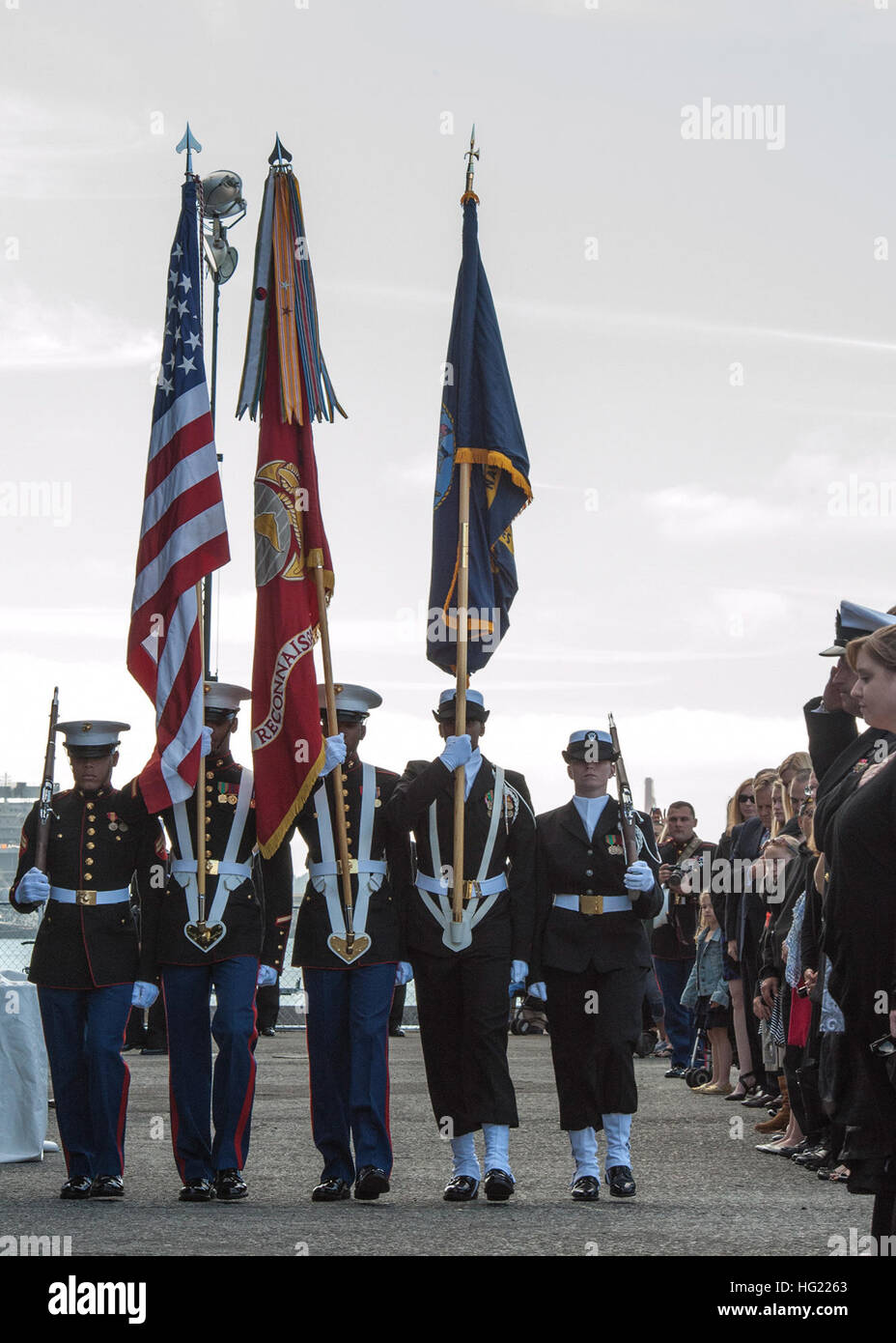 The ceremonial color guard detail, assigned to amphibious assault ship ...