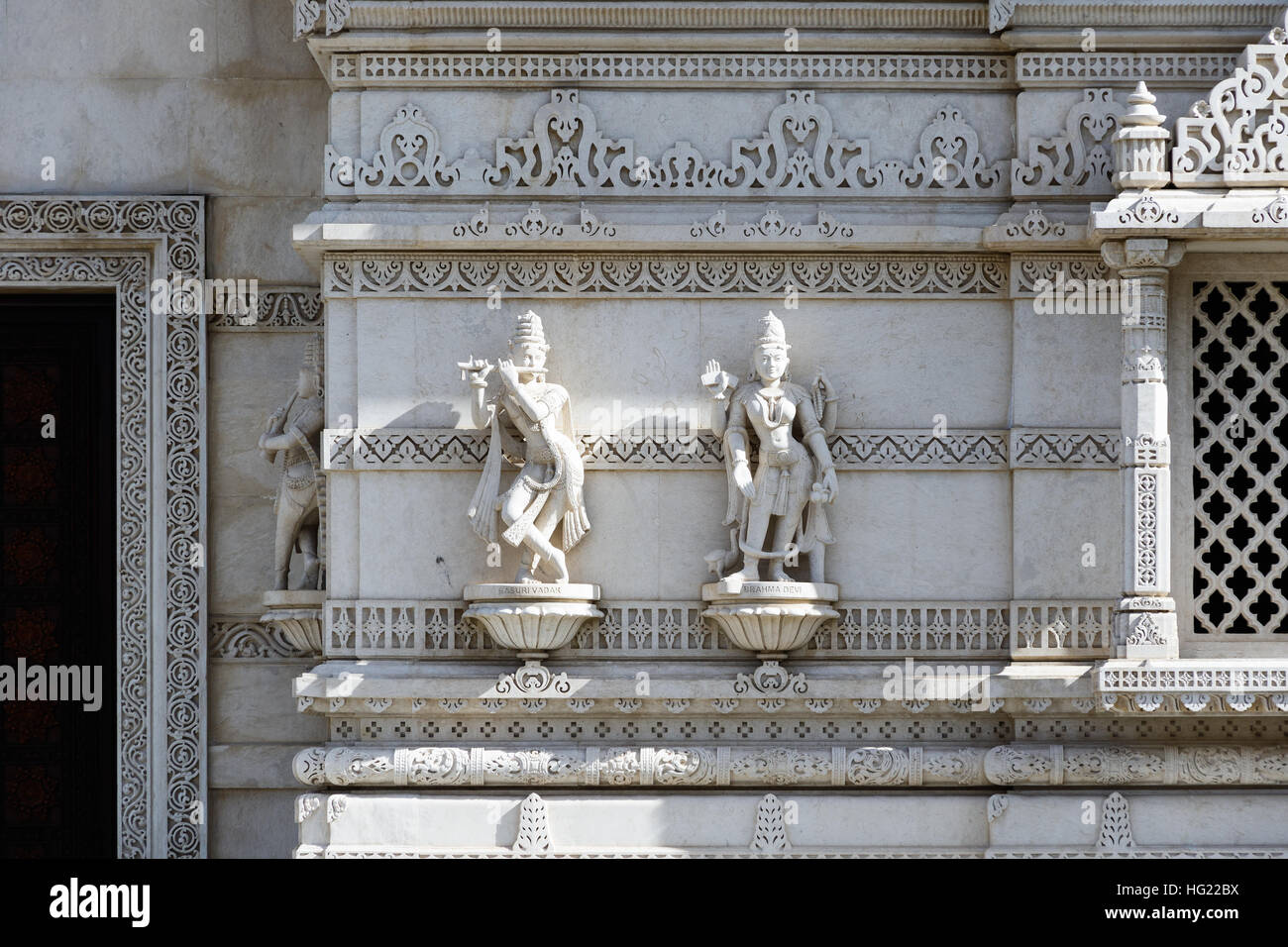 Exterior of the Hindu temple, BAPS Shri Swaminarayan Mandir, in Neasden ...