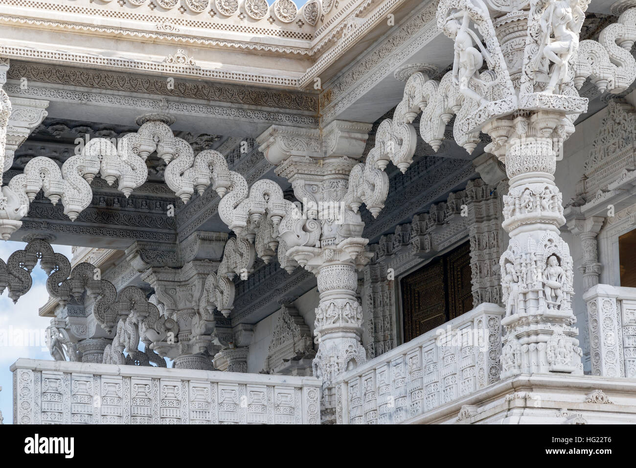 Exterior of the Hindu temple, BAPS Shri Swaminarayan Mandir, in Neasden ...