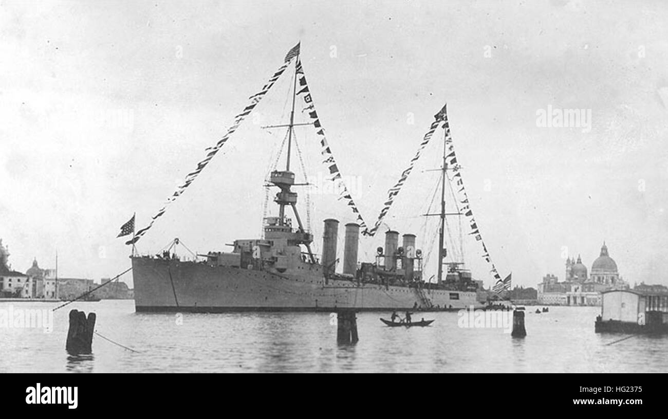 USS Detroit (CL-8), a light cruiser, is moored at Venice in 1923 ...