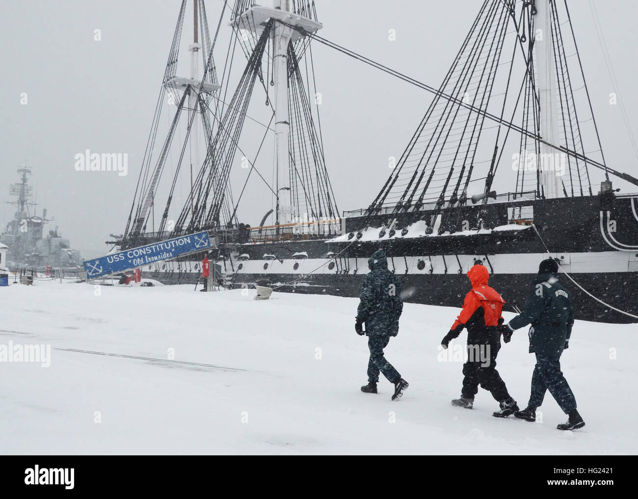 USS Constitution Sailors maintain watch as winter storm Juno arrives in ...