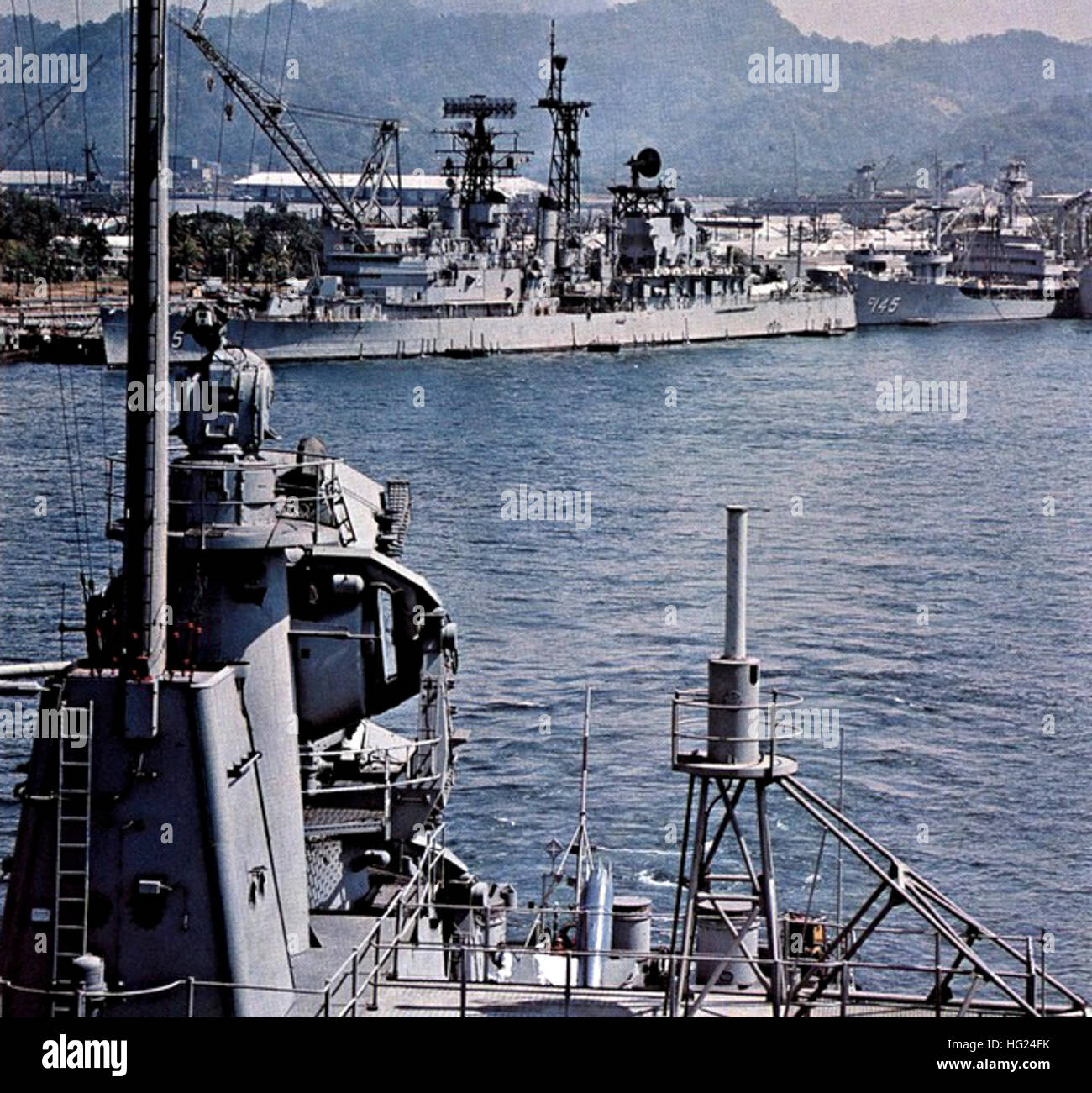 USS Oklahoma City (CLG-5), a guided-missile light cruiser, operates at ...