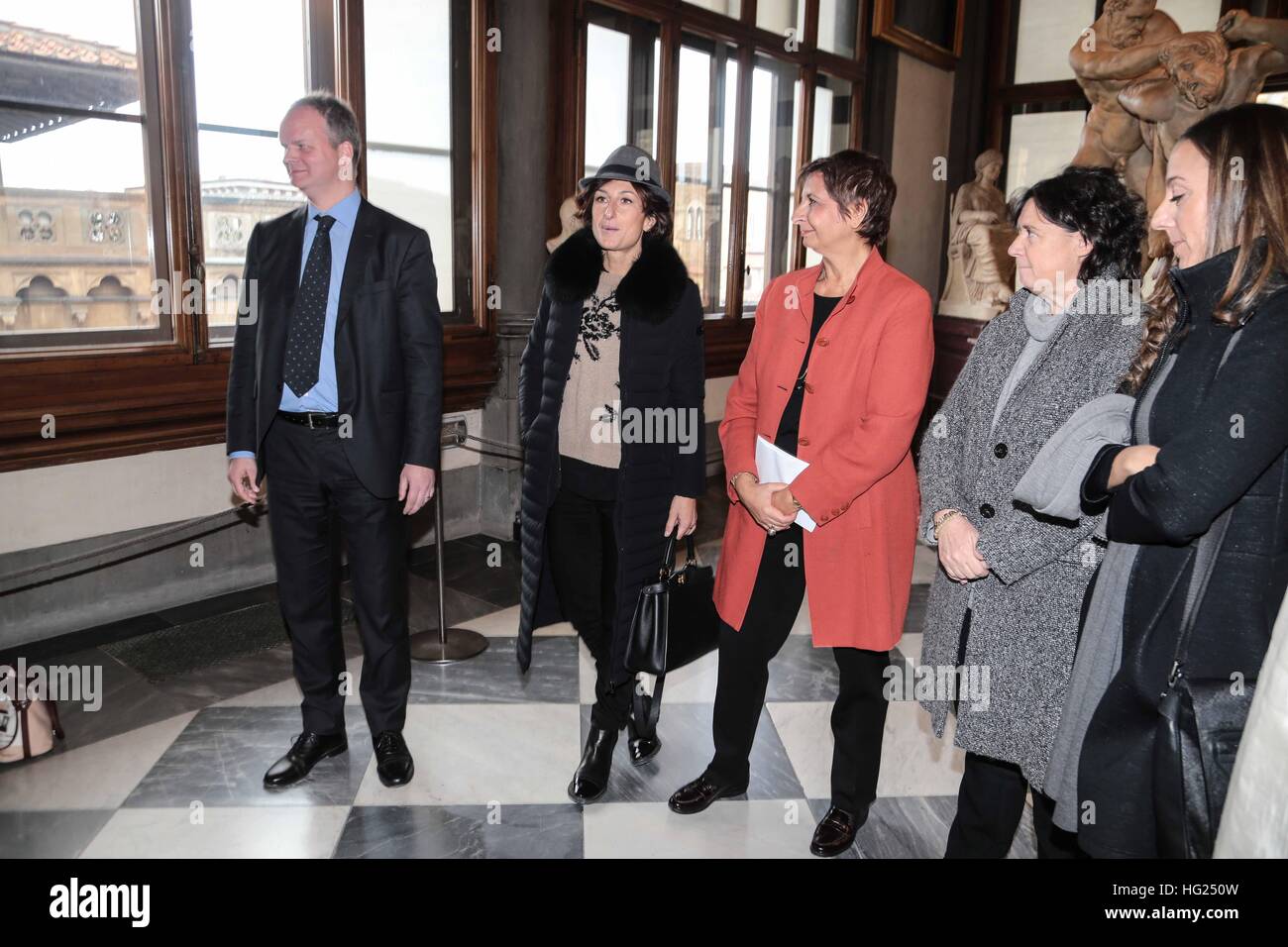 First Lady of Italy Agnese Landini joins visitors to the Uffizi Gallery ...