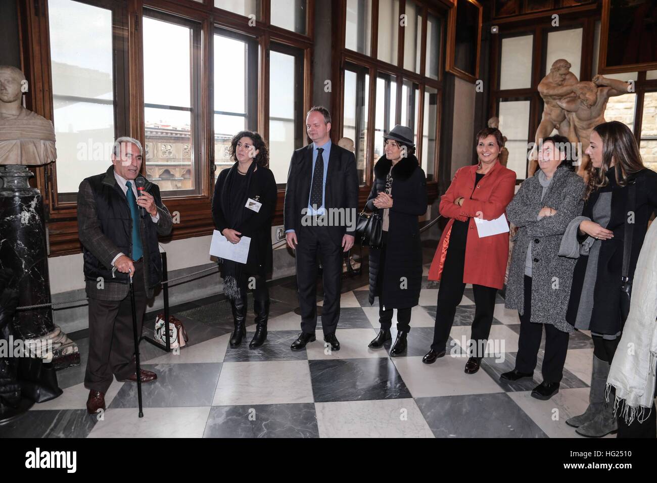 First Lady of Italy Agnese Landini joins visitors to the Uffizi Gallery ...