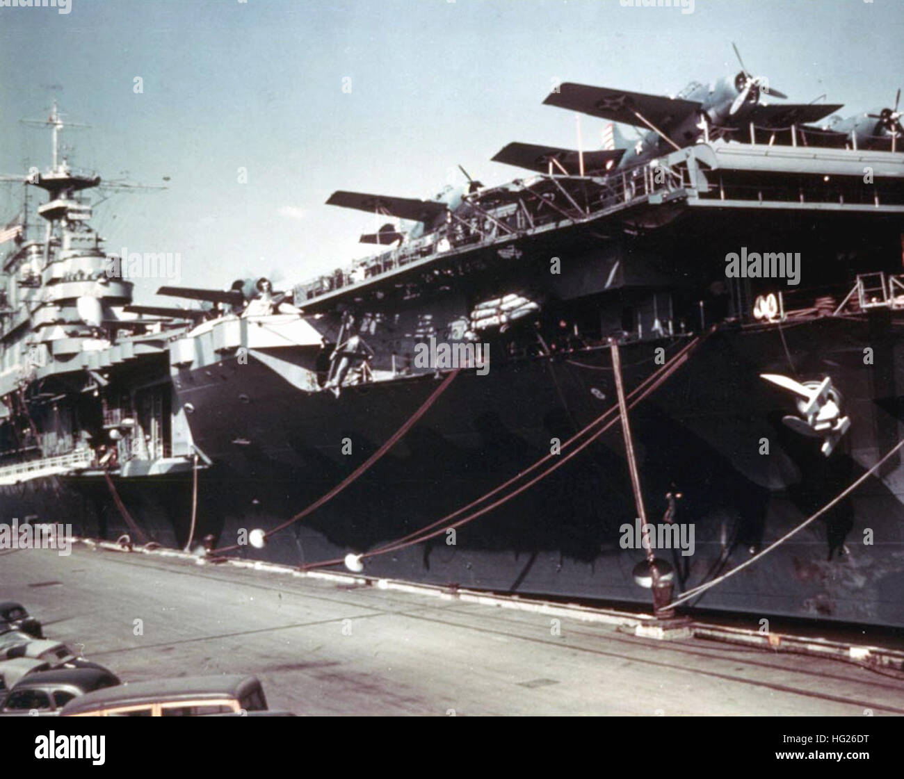 USS Hornet (CV-8) at the Norfolk Naval Base, Virginia, in February 1942 ...