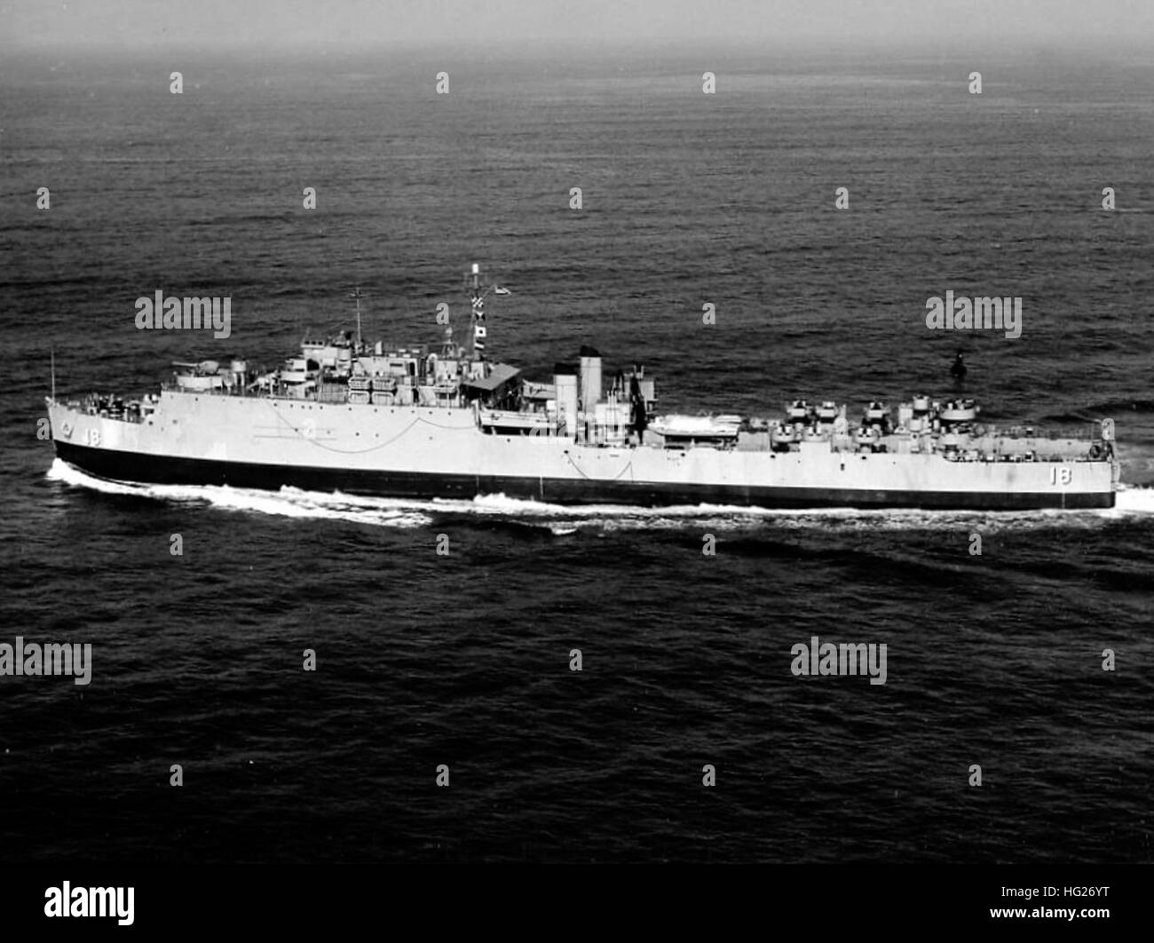 USS Colonial (LSD-18) underway at sea, circa the early 1950s ...