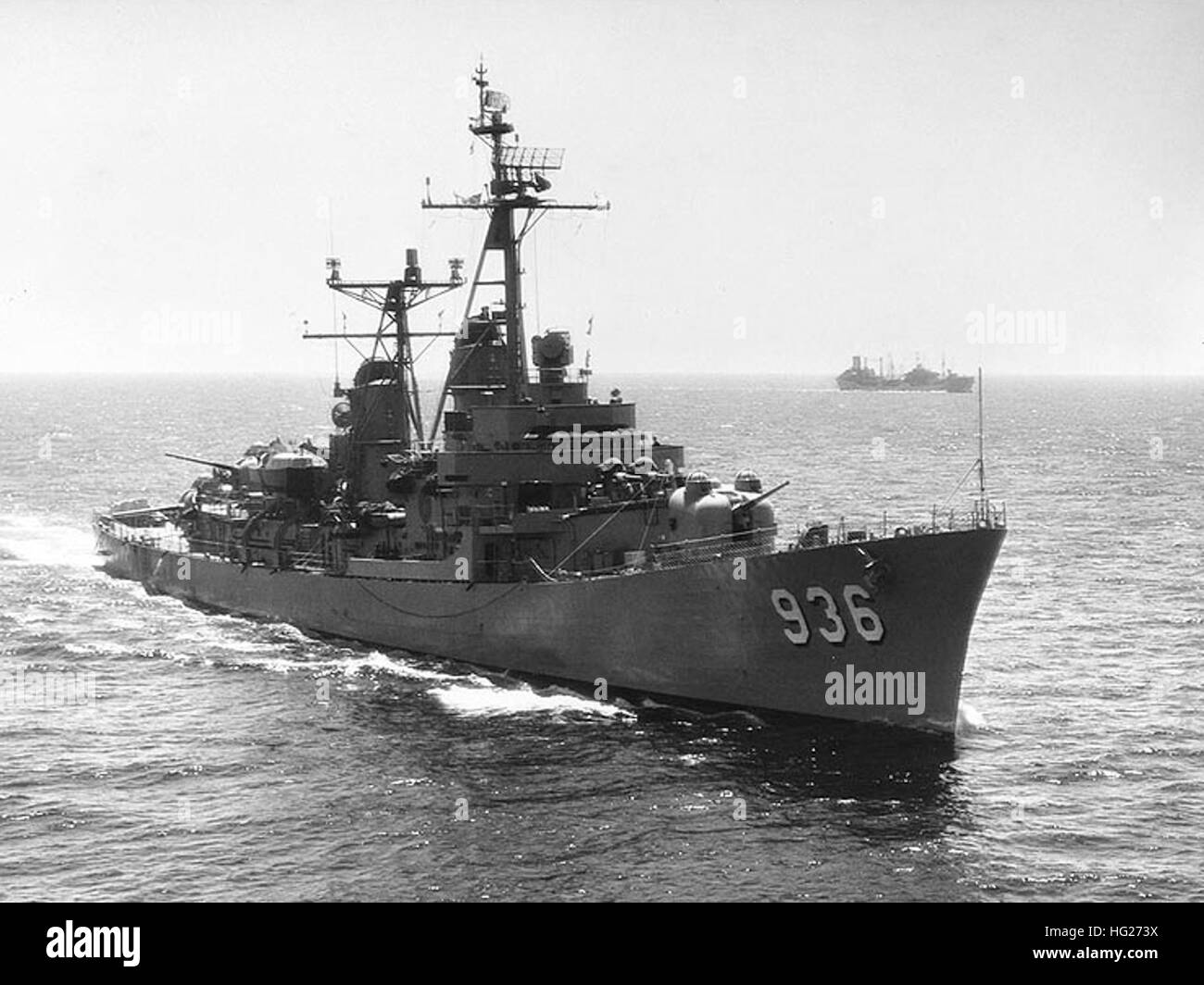USS Decatur (DD-936) underway at sea, during her first Mediterranean ...