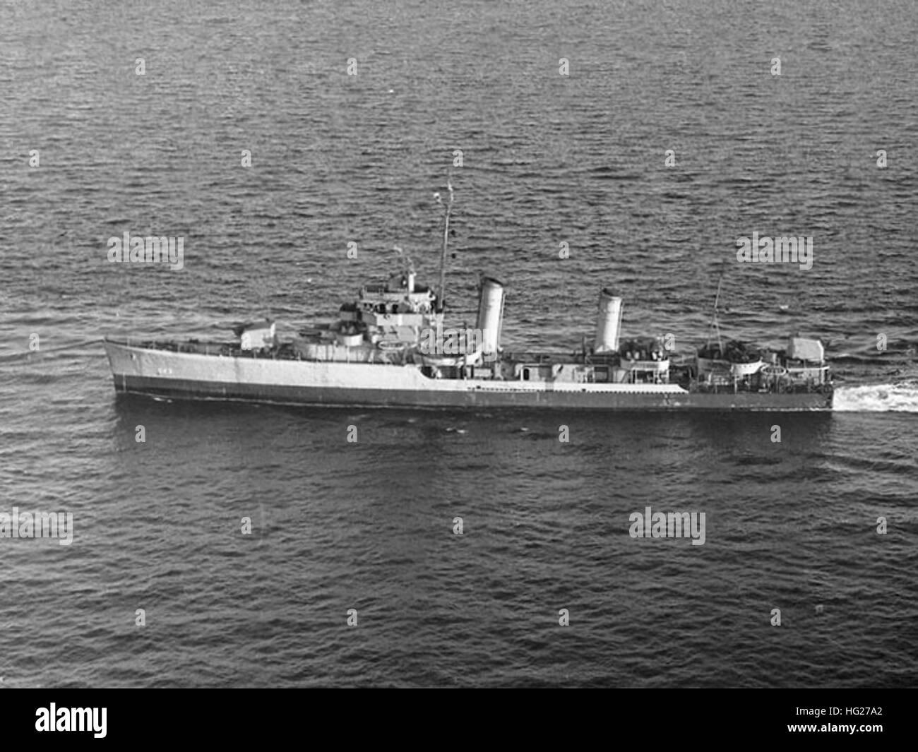 USS Nelson (DD-623) under tow toward Boston harbor, Massachusetts, on ...