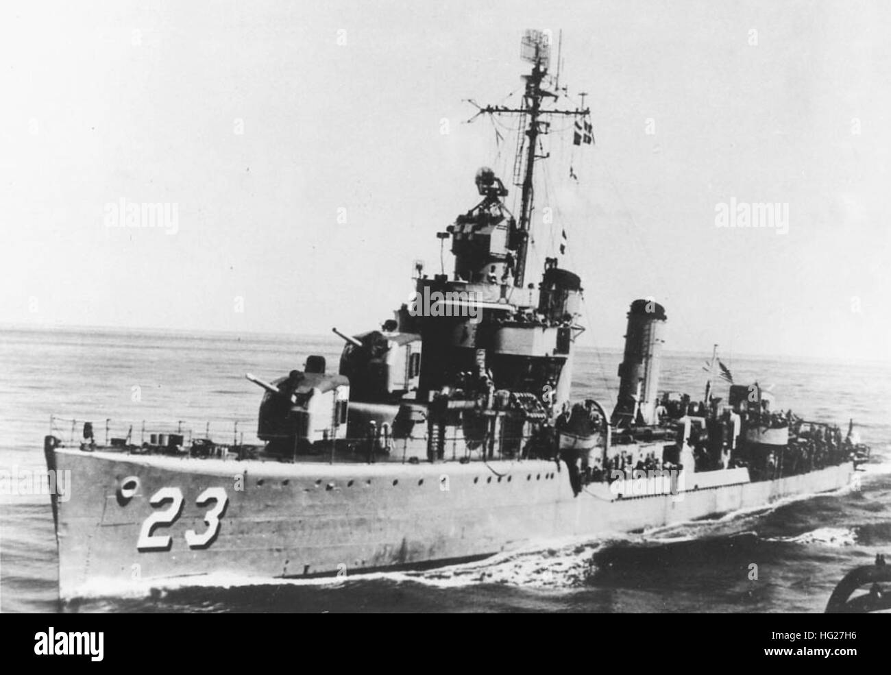 USS Macomb (DMS-23, formerly DD-458) at sea following World War II ...