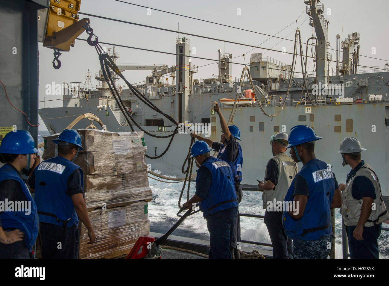 GULF OF ADEN (July 13, 2015) Sailors from the Deck Department receive ...