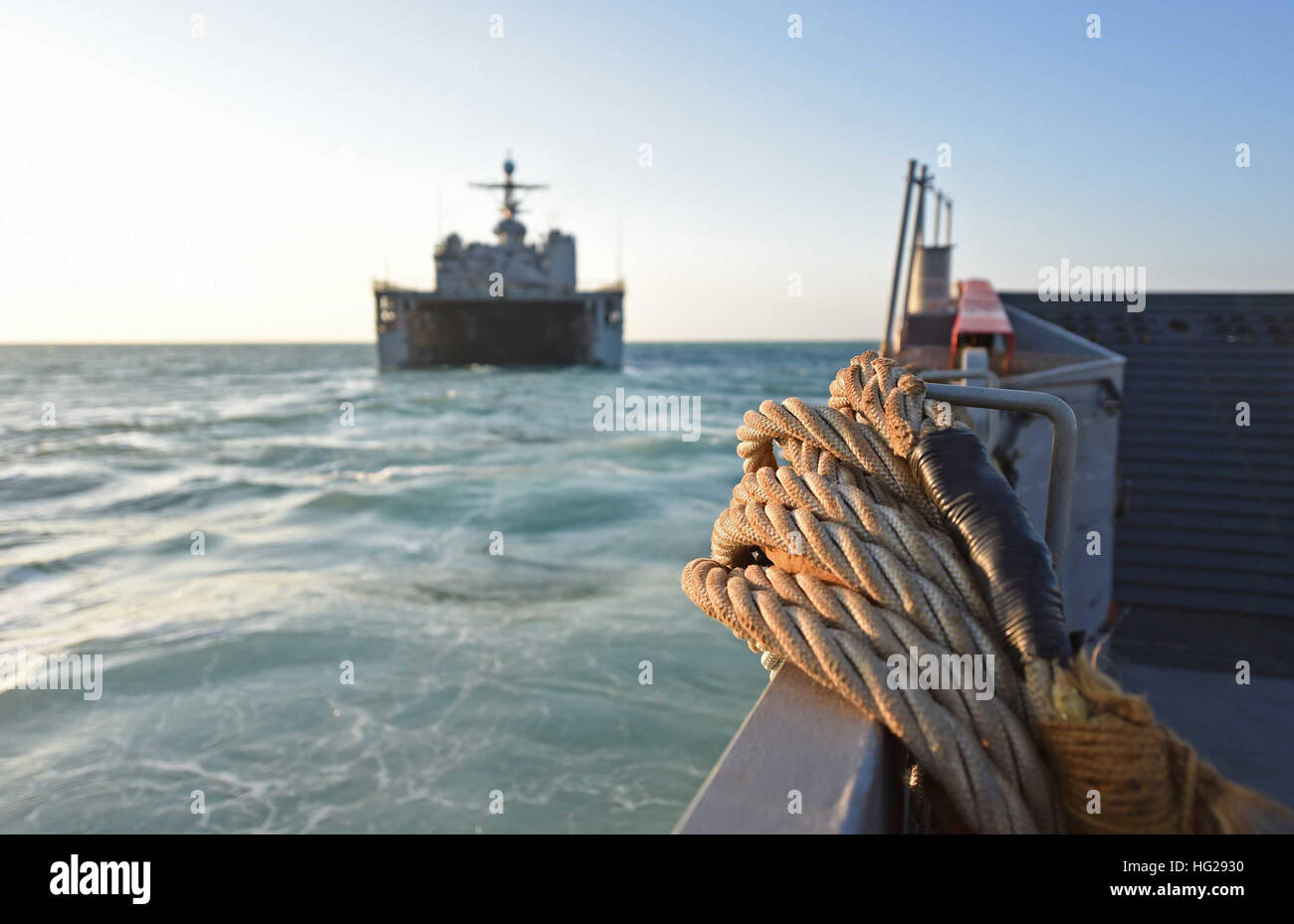 USS Ashland (LSD 48), an amphibious dock landing ship, launches a ...