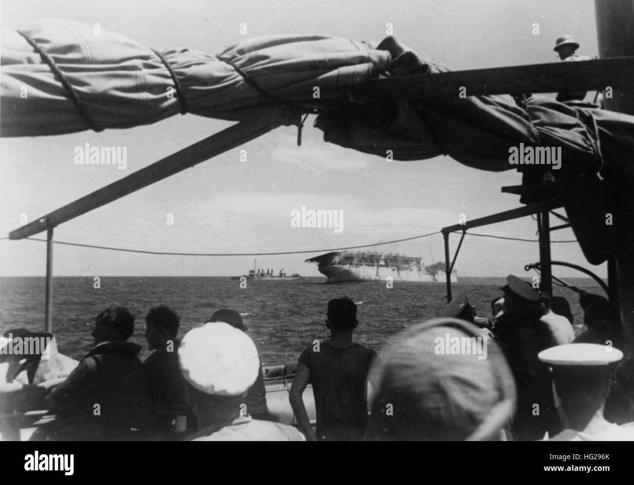 USS Langley (AV-3) being abandoned after receiving crippling damage ...