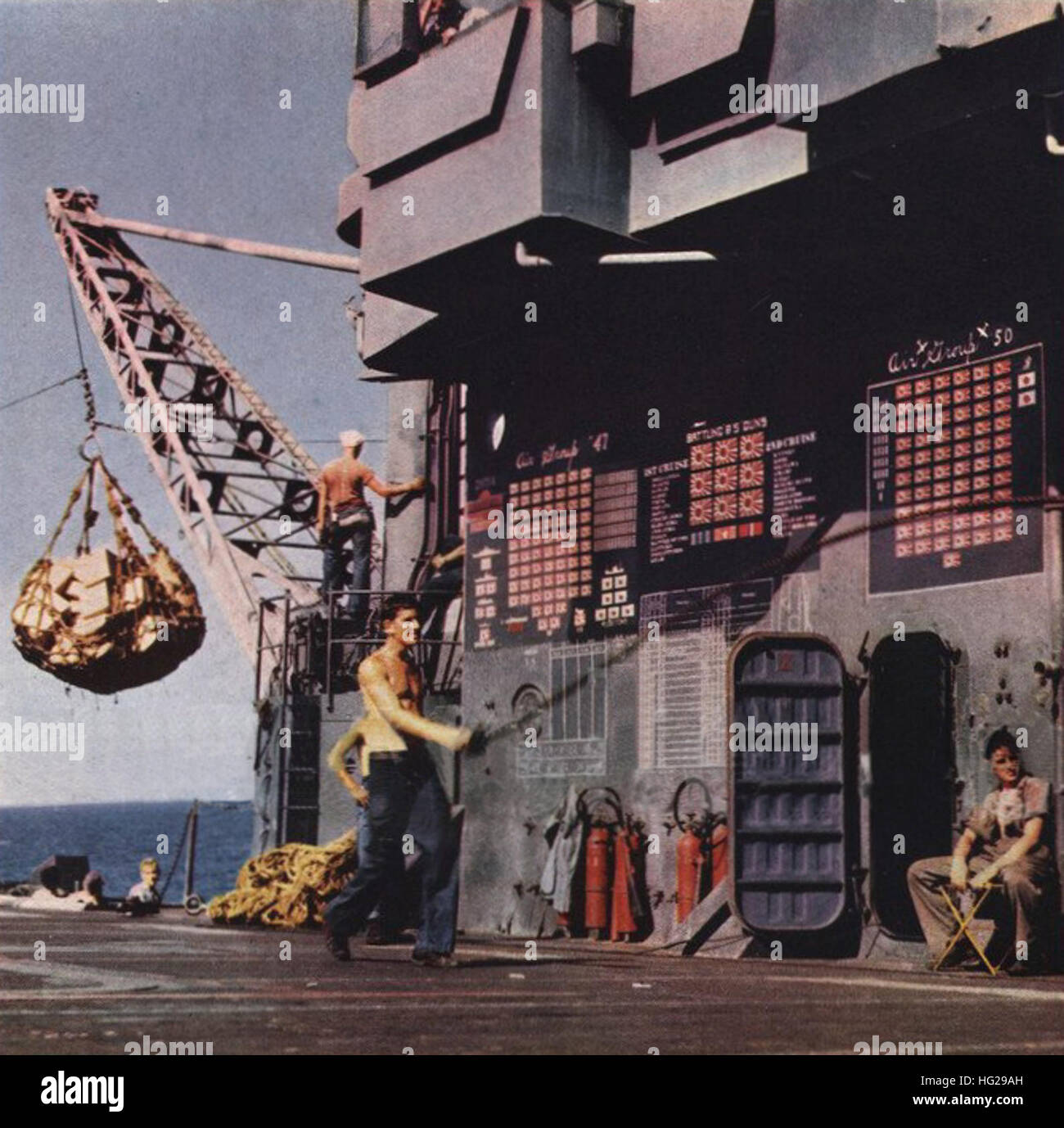 USS Bataan (CVL-29) scoreboard c1945 Stock Photo - Alamy