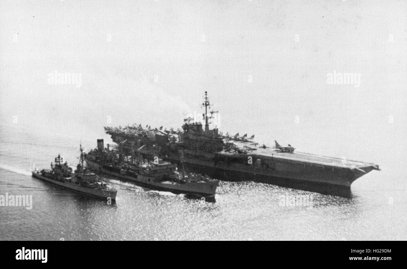 USS Severn (AO-61) refuels USS FD Roosevelt (CVA-42) and USS Basilone ...