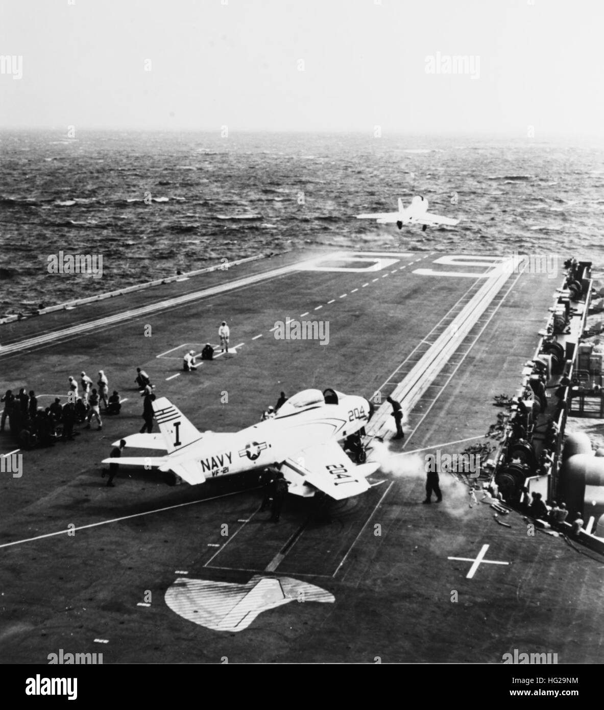 USS Forrestal (CVA-59) launches FJ-3s of VF-21 in Feburary 1956 Stock ...