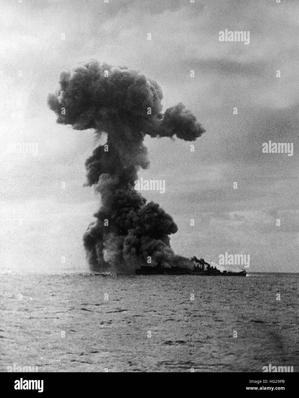 Heavy explosion aft on USS Princeton (CVL-23), with USS Birmingham (CL ...