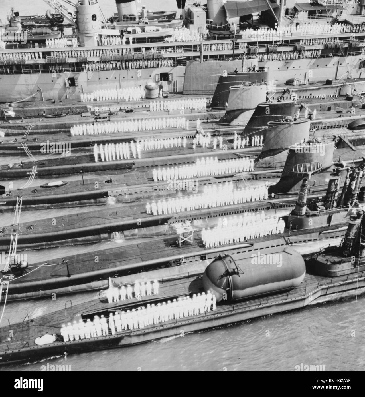 USS Orion (AS-18) with submarines at Norfolk Naval Station in the late ...