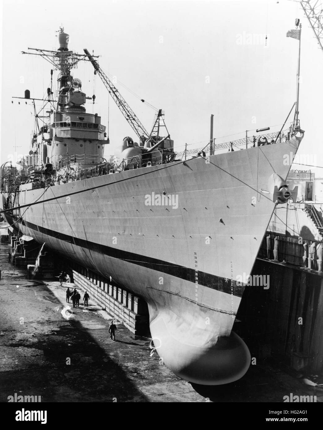 USS Willis A. Lee (DL-4) in drydock at the Boston Navy Yard in 1966 ...