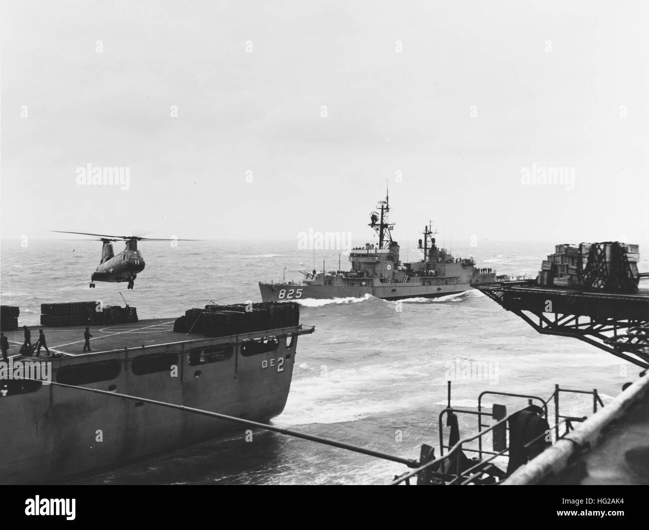 USS Camden (AOE-2) with USS Carpenter (DD-825) off Vietnam in February ...