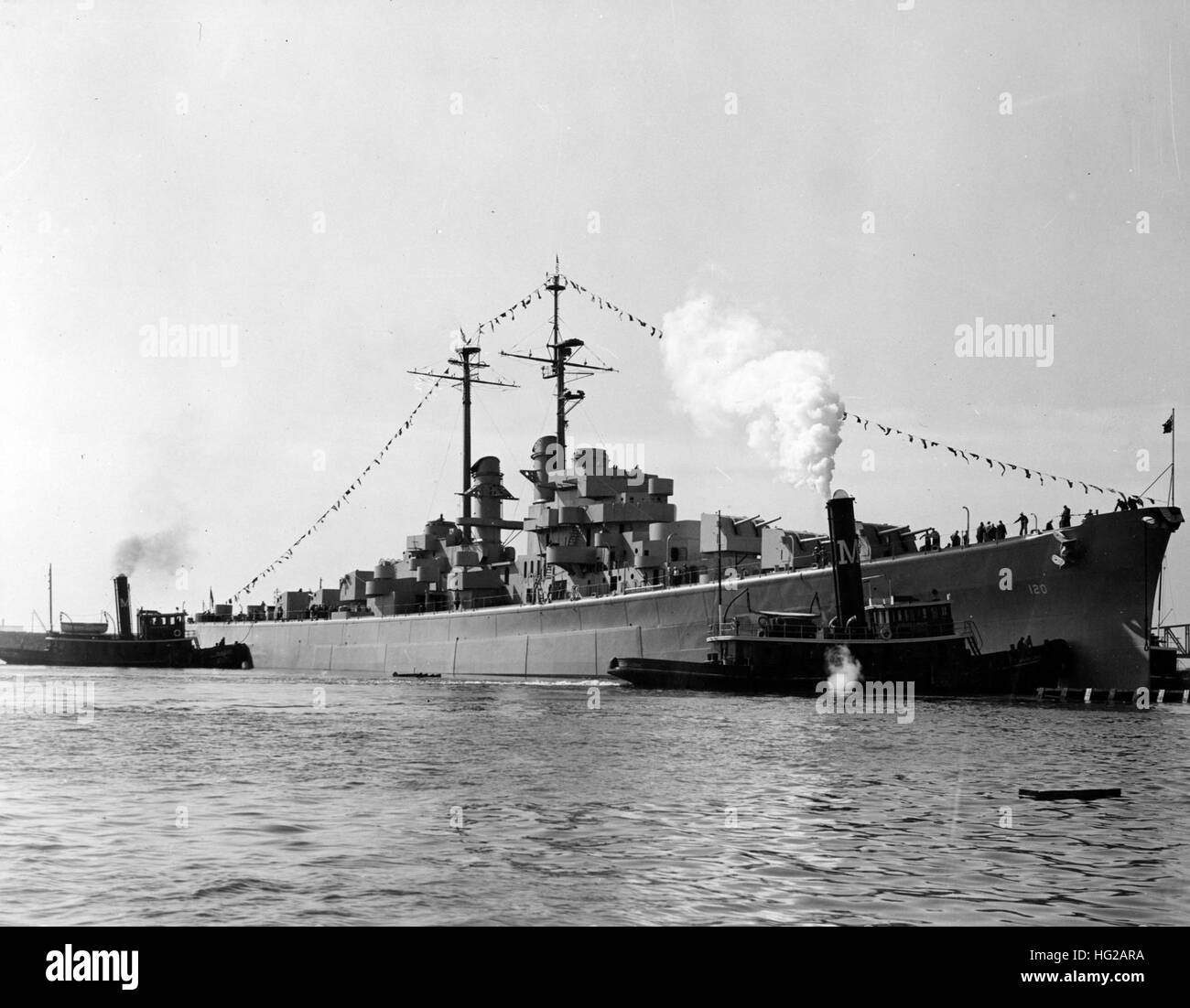 USS Spokane (CL-120) afloat after launching on 22 September 1945 Stock ...