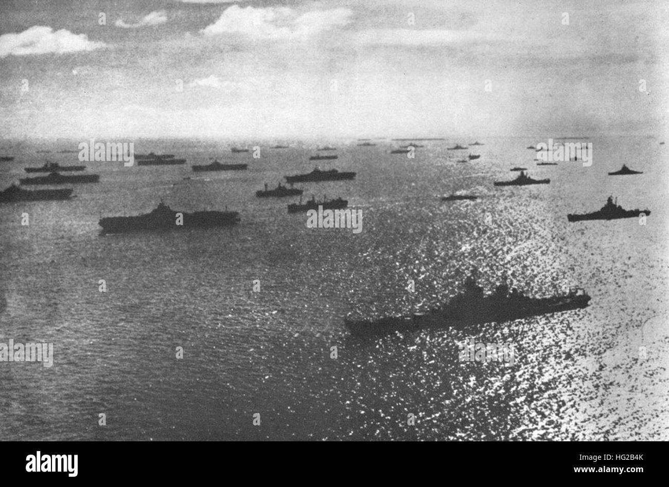USS New Jersey (BB-62) at anchor with Task Force 58 c1944 Stock Photo ...