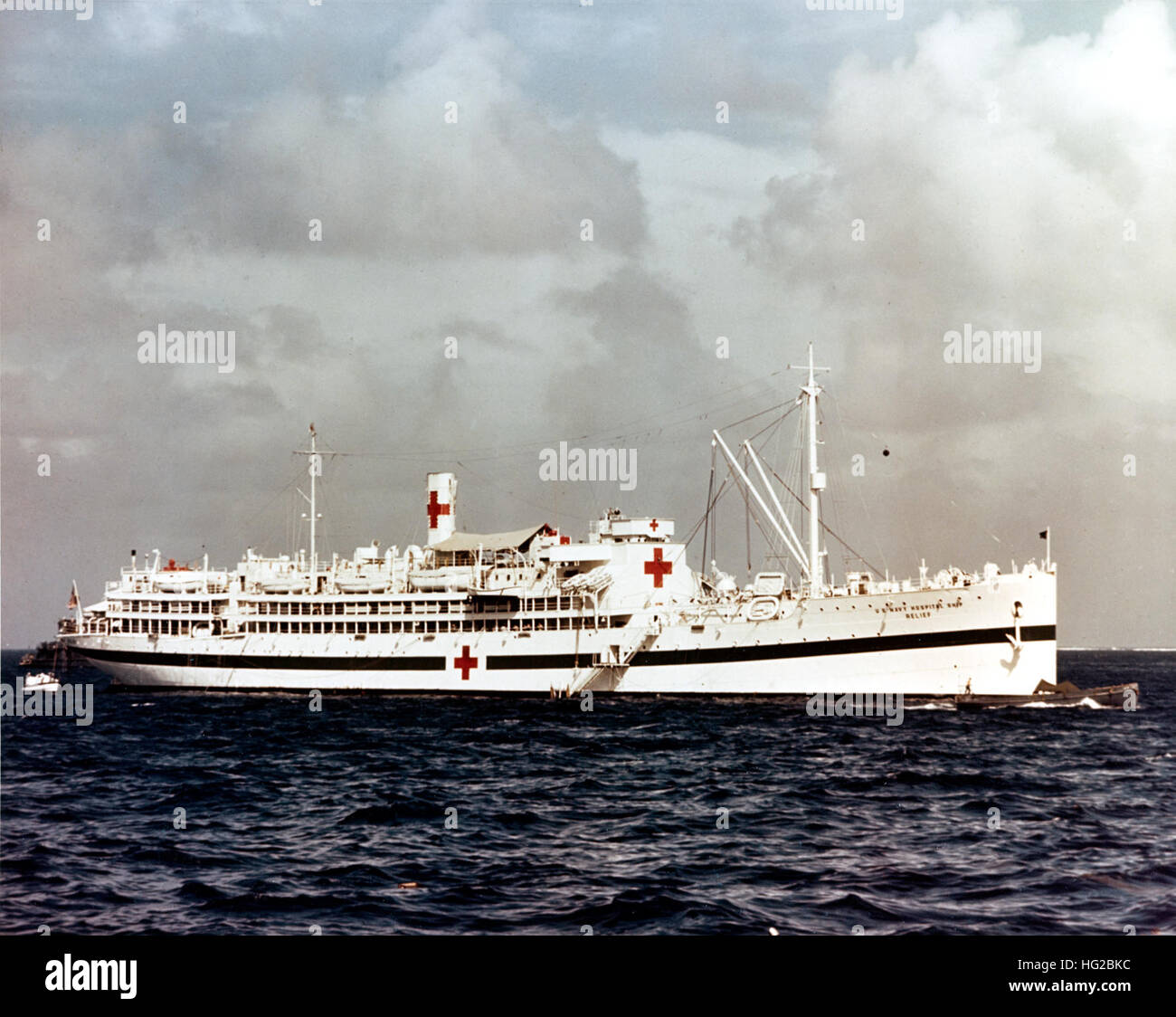 USS Relief (AH-1) in a western Pacific harbour c1945 Stock Photo - Alamy