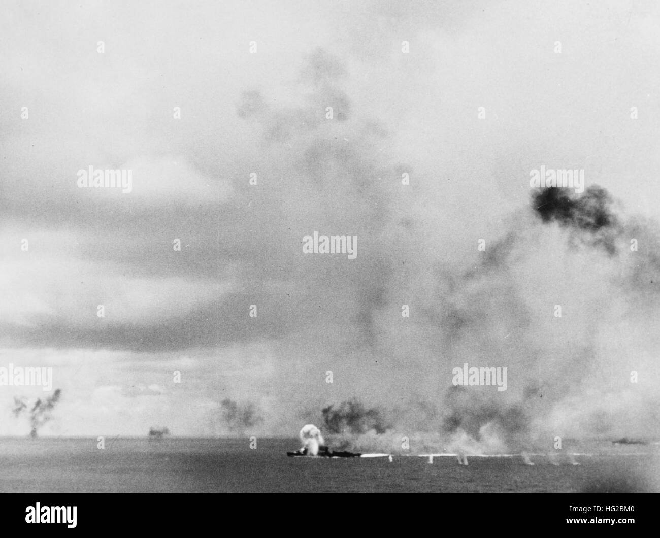 USS Smith (DD-378) is hit by a torpedo plane during Battle of the Santa ...