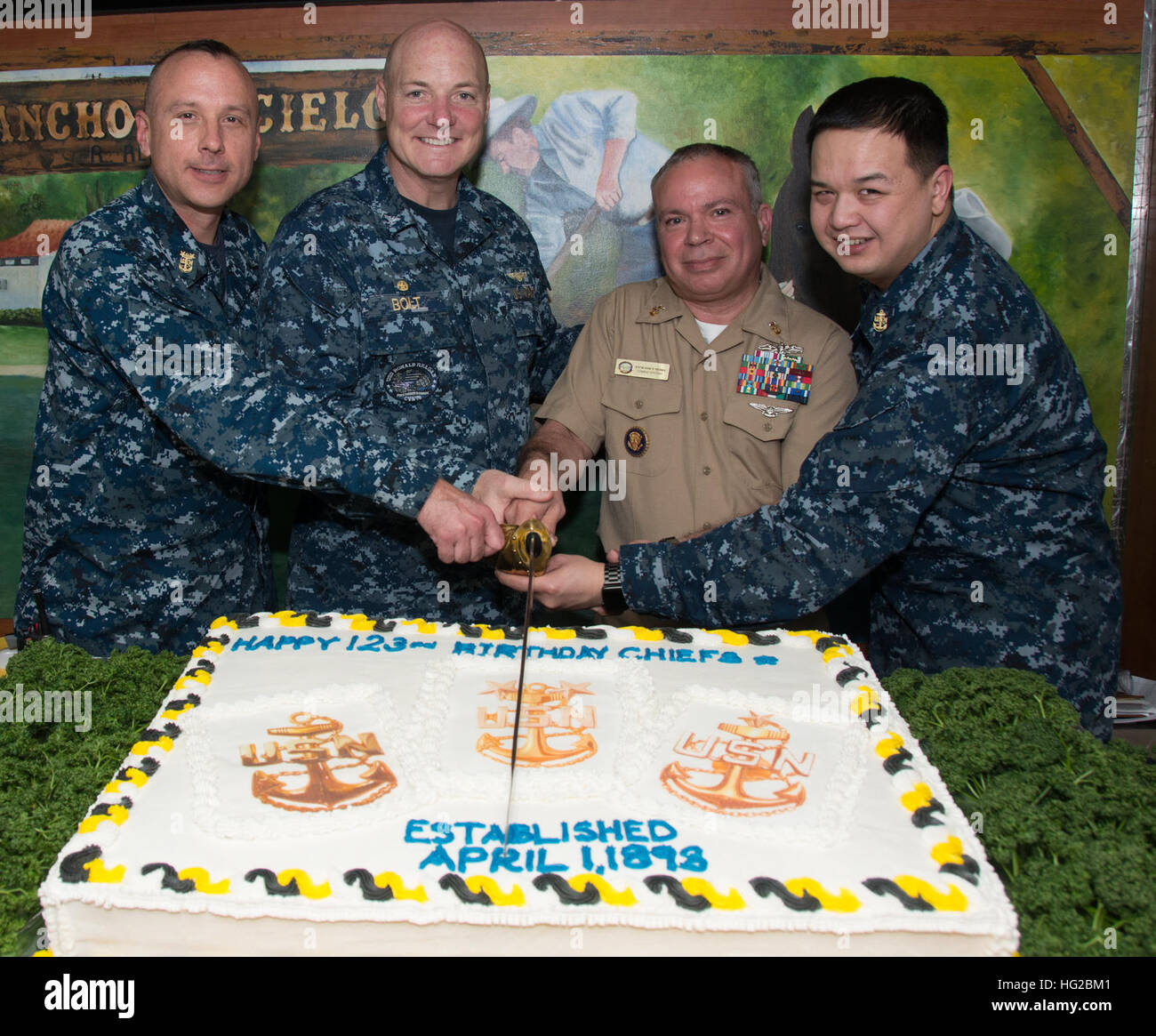 YOKOSUKA, Japan (April 1, 2016) Command Master Chief Jason Haka, left ...